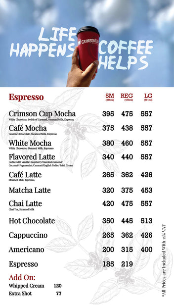 Menu – Crimson Cup